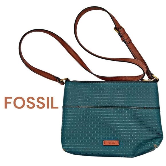 Fossil | Bags | Fossilpurse Teal Coated Canvas Leather Trimgemma Zip ...